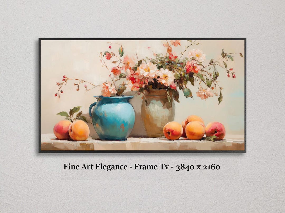 Peaches and Flowers Oil Painting - Samsung Frame TV Art (JPG File) - Etsy