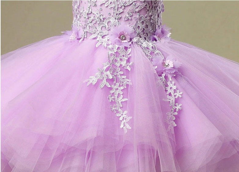 Purple Tulle Wedding Dress, Elegant Long Dress Purple Flower Girl Dress ...