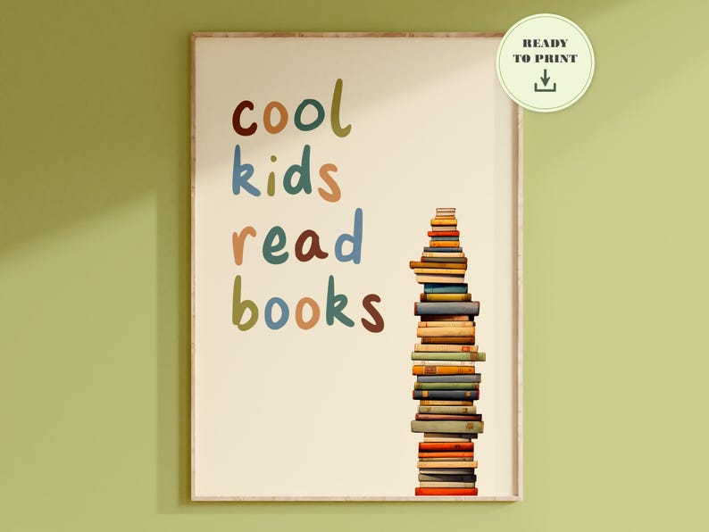 Cool Kids Read Books Poster | Motivational Print for School Library or ...