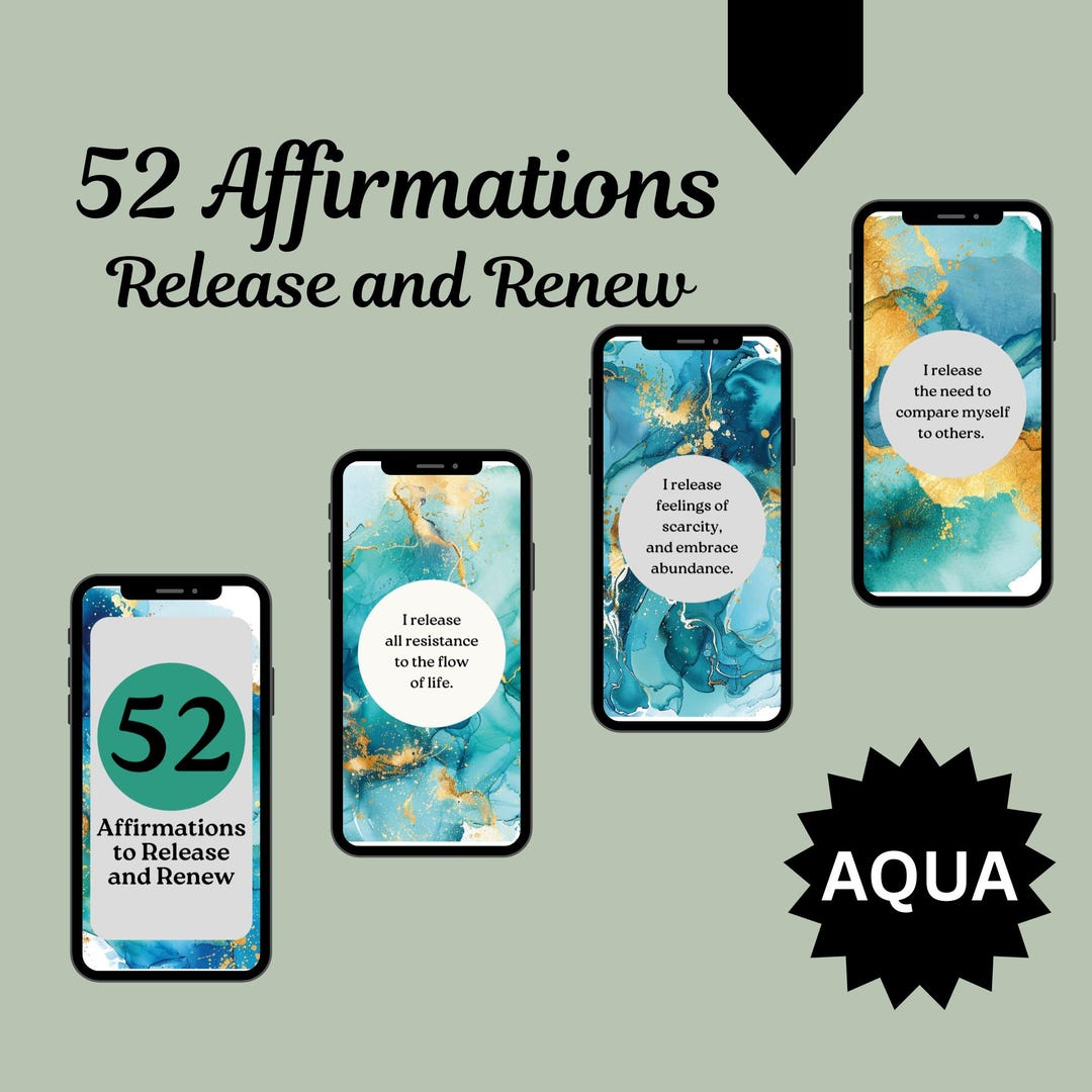 Printable Affirmation Cards, Release and Renew, Daily Positivity, Aqua ...