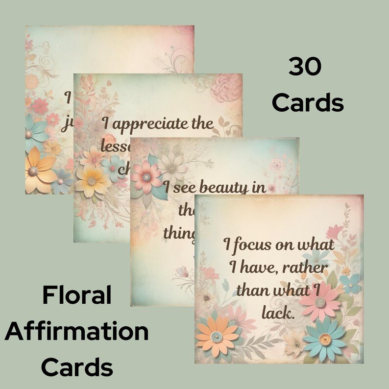 Printable Floral Affirmation Cards, Square Digital Download, Positive ...