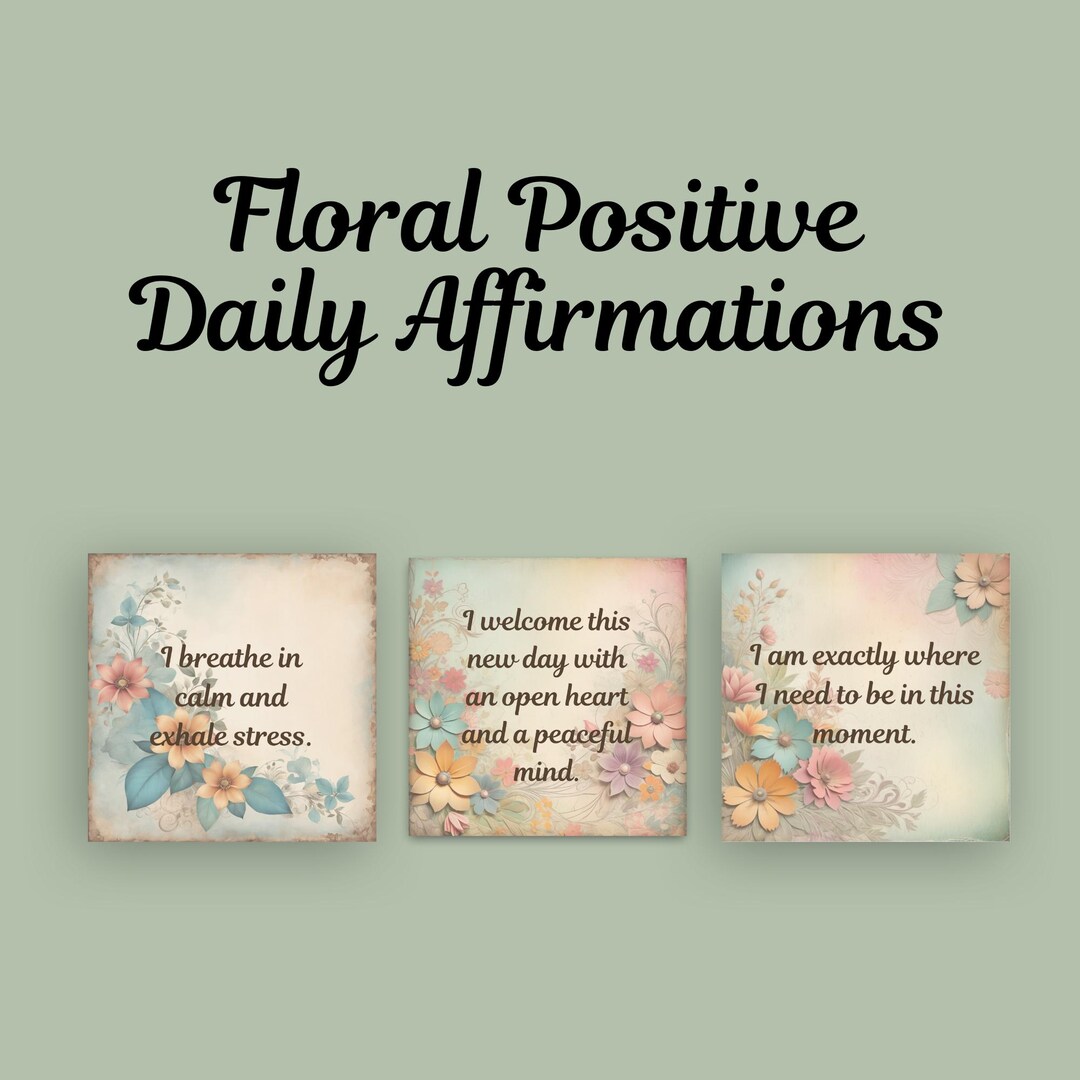 Printable Floral Affirmation Cards, Square Digital Download, Positive ...