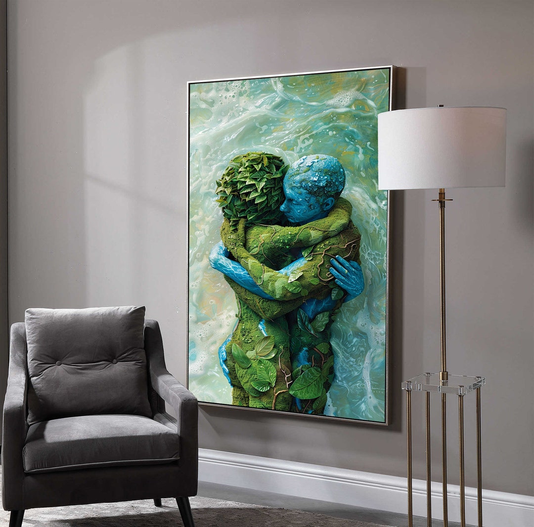 Embrace of Nature Elemental Lovers Canvas Print, Earth and Water Kiss ...