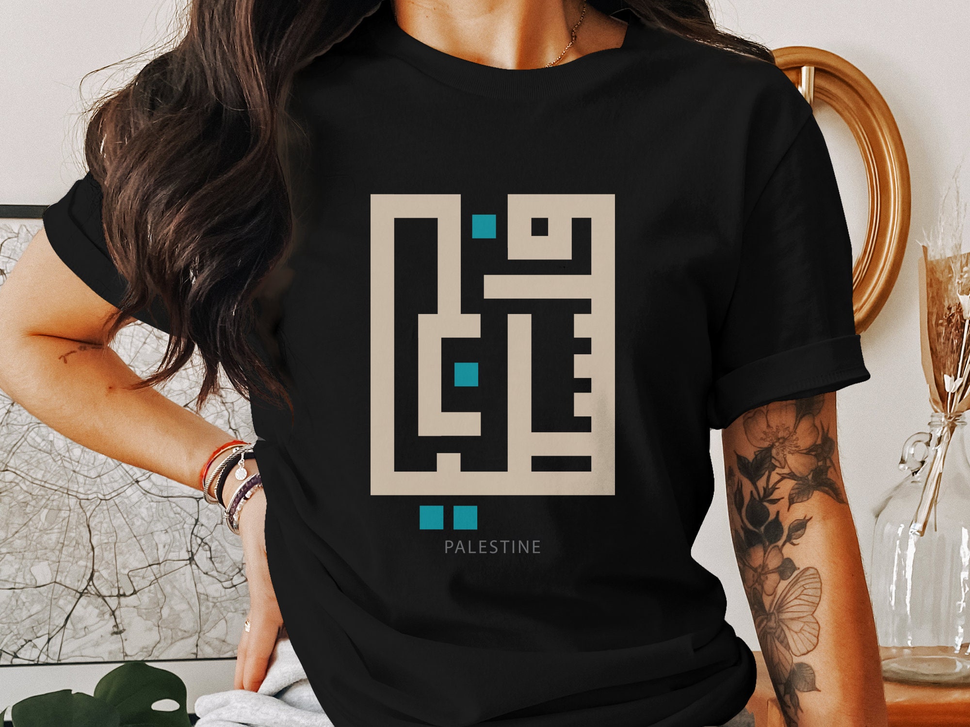Calligraphy Palestine T-shirt Modern Art Tee Gaza Geometric Design ...