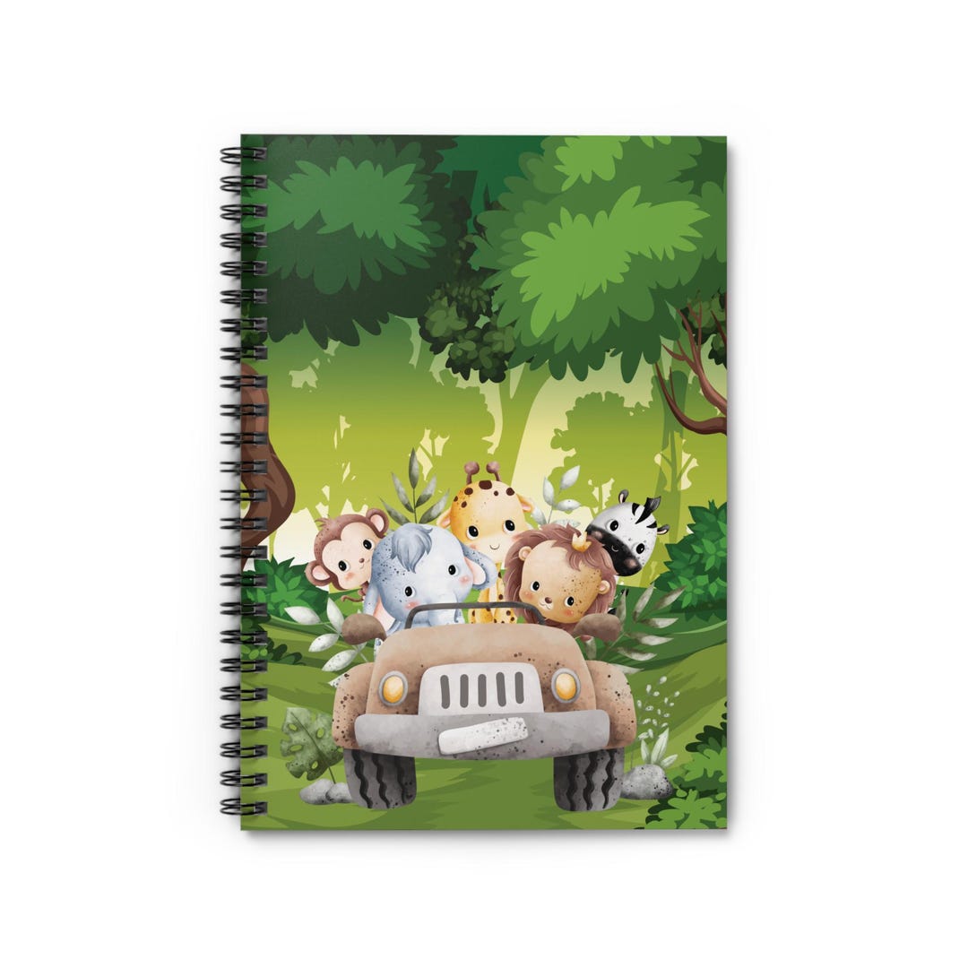 Jungle Cartoon Spiral Notebook Ruled Line, Cute Animal Notebook ...