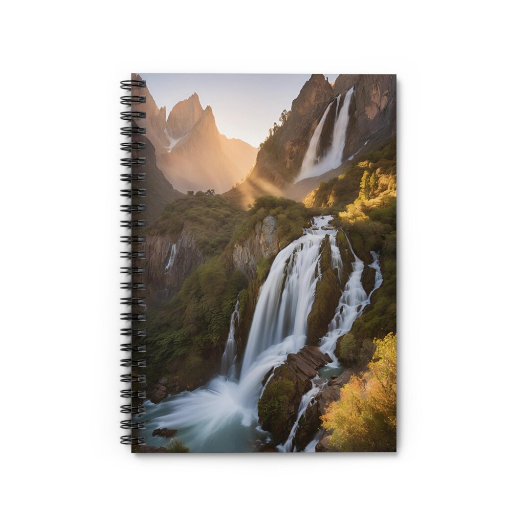 Nature Landscape Spiral Notebook Ruled Line, Waterfall Sunset Journal ...