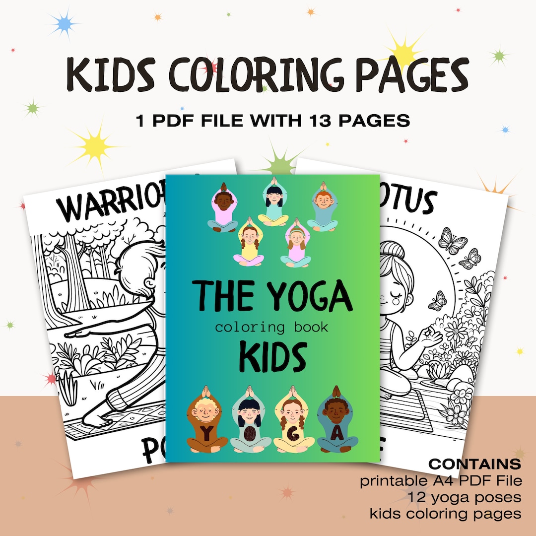 12 Pages Yoga Kids Coloring Book Coloring Pages for Kids - Etsy