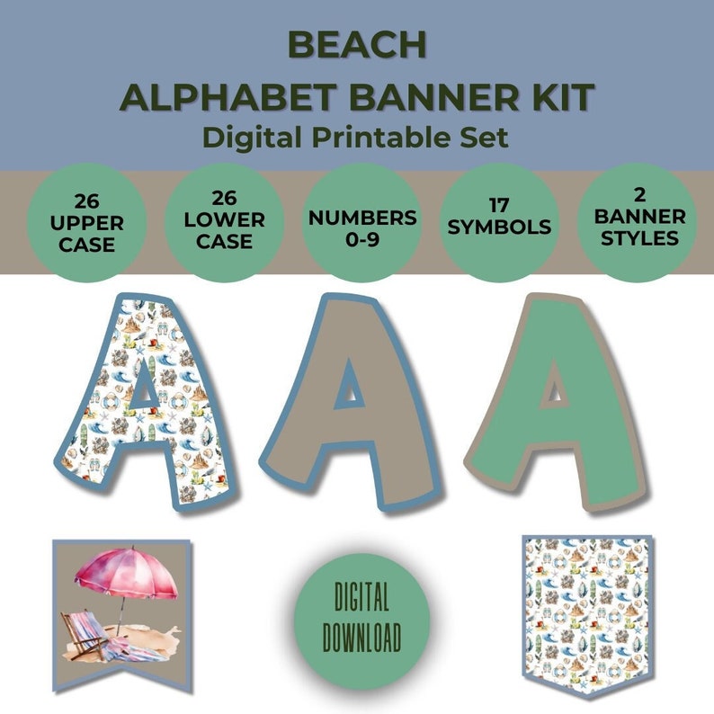 Beach Alphabet Banner Kit Digital Printable - Etsy