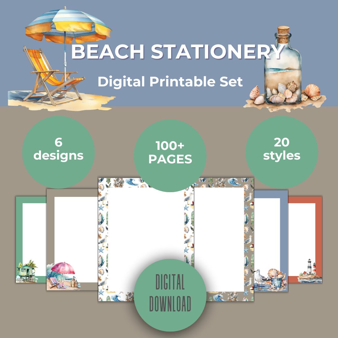 Beach Stationary Set | Printable Digital - Etsy