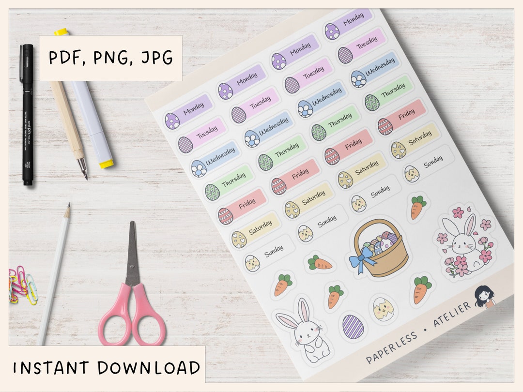 Printable Stickers, Printable Planner Stickers, Weekly Stickers, Easter ...