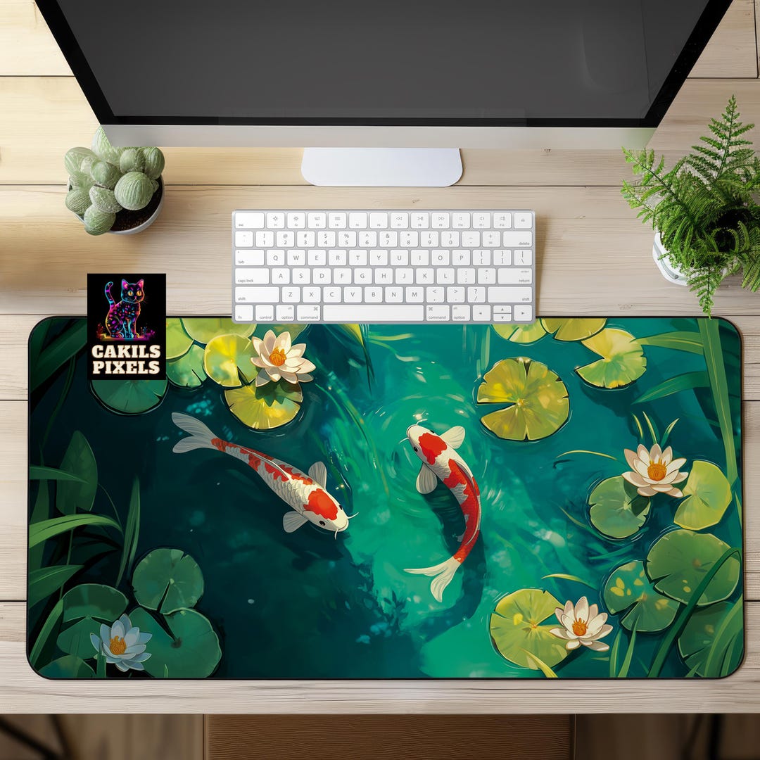 Koi Fish Desk Mat, Lofi Koi Fish Pond Mouse Pad, Tranquil Japanese Zen ...