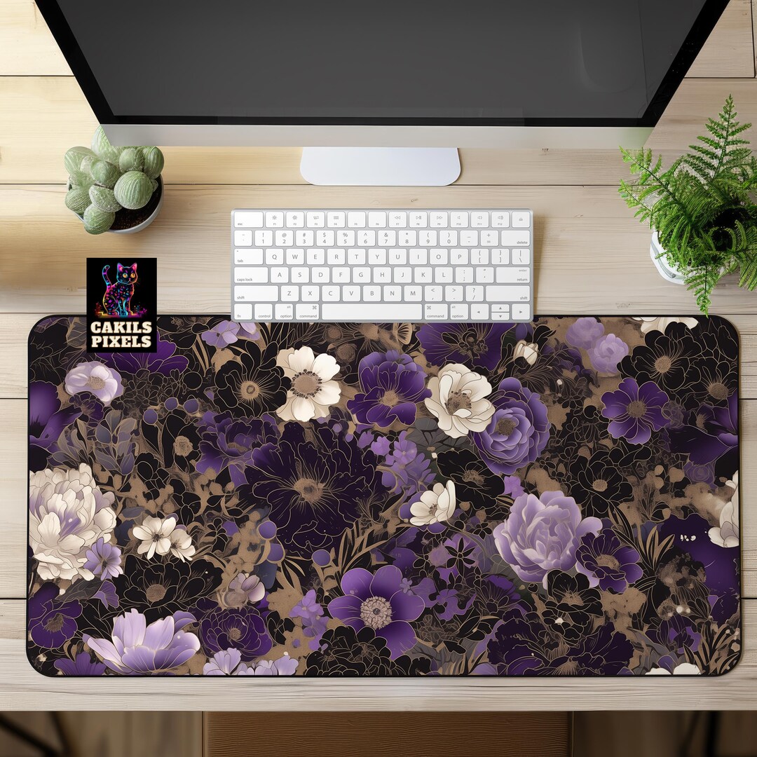 Violet Flowers Desk Mat, Cottagecore Non Slip Mouse Pad, Aesthetic Desk ...