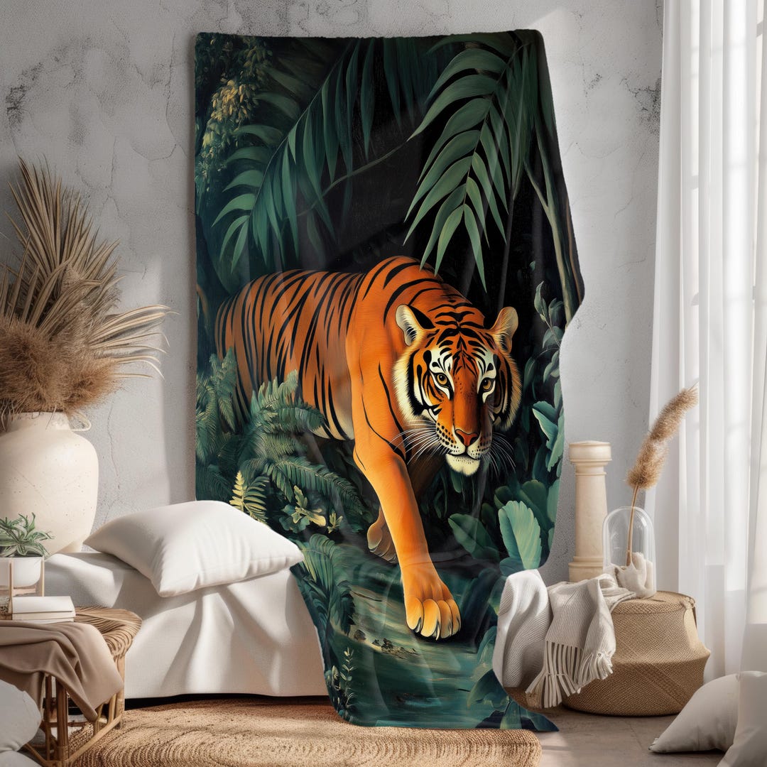 Tiger Fleece Sherpa and Velveteen Plush Blanket, Majestic Tiger in ...