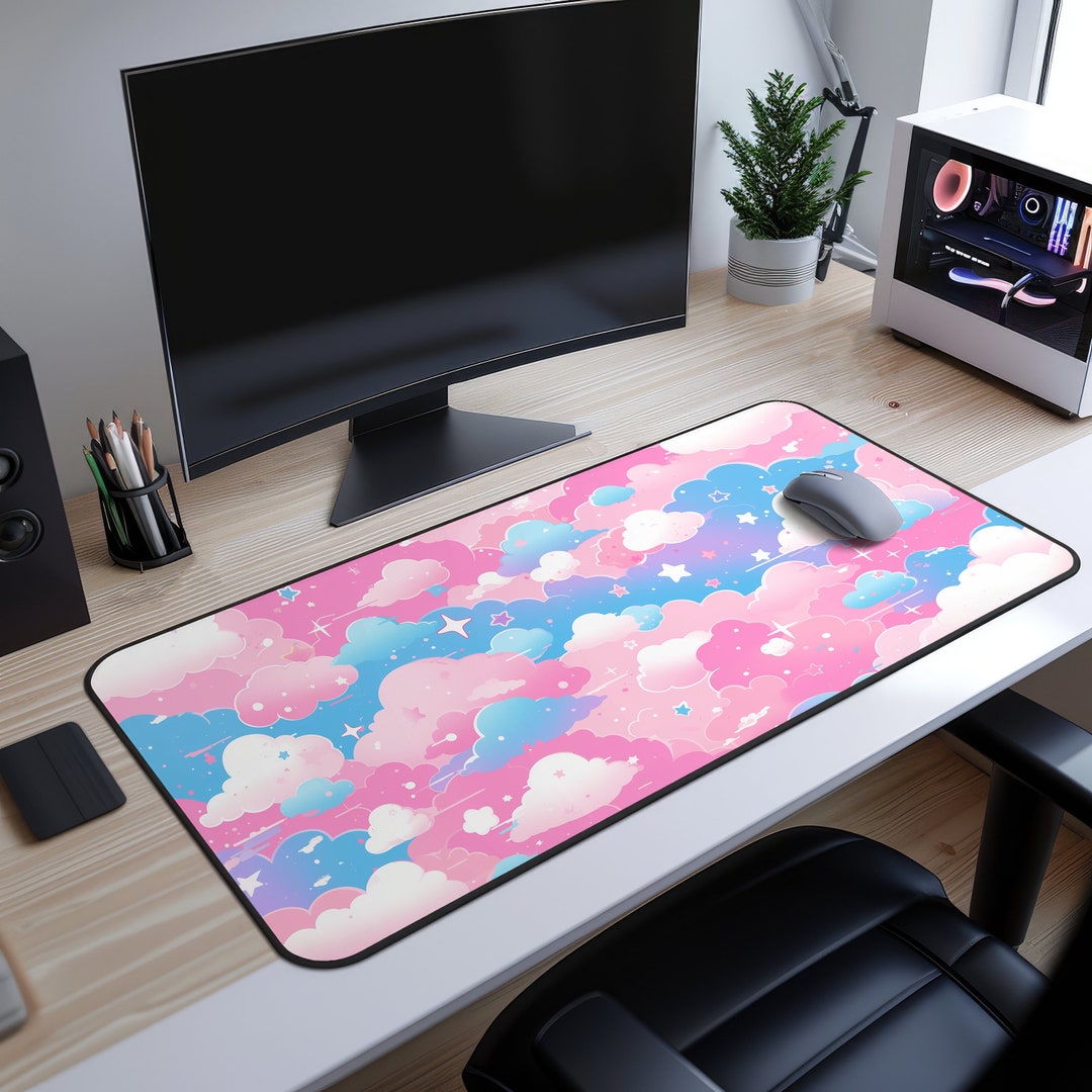 Pink Clouds Desk Mat, Cute Pastel Clouds Non Slip Mouse Pad, Aesthetic ...