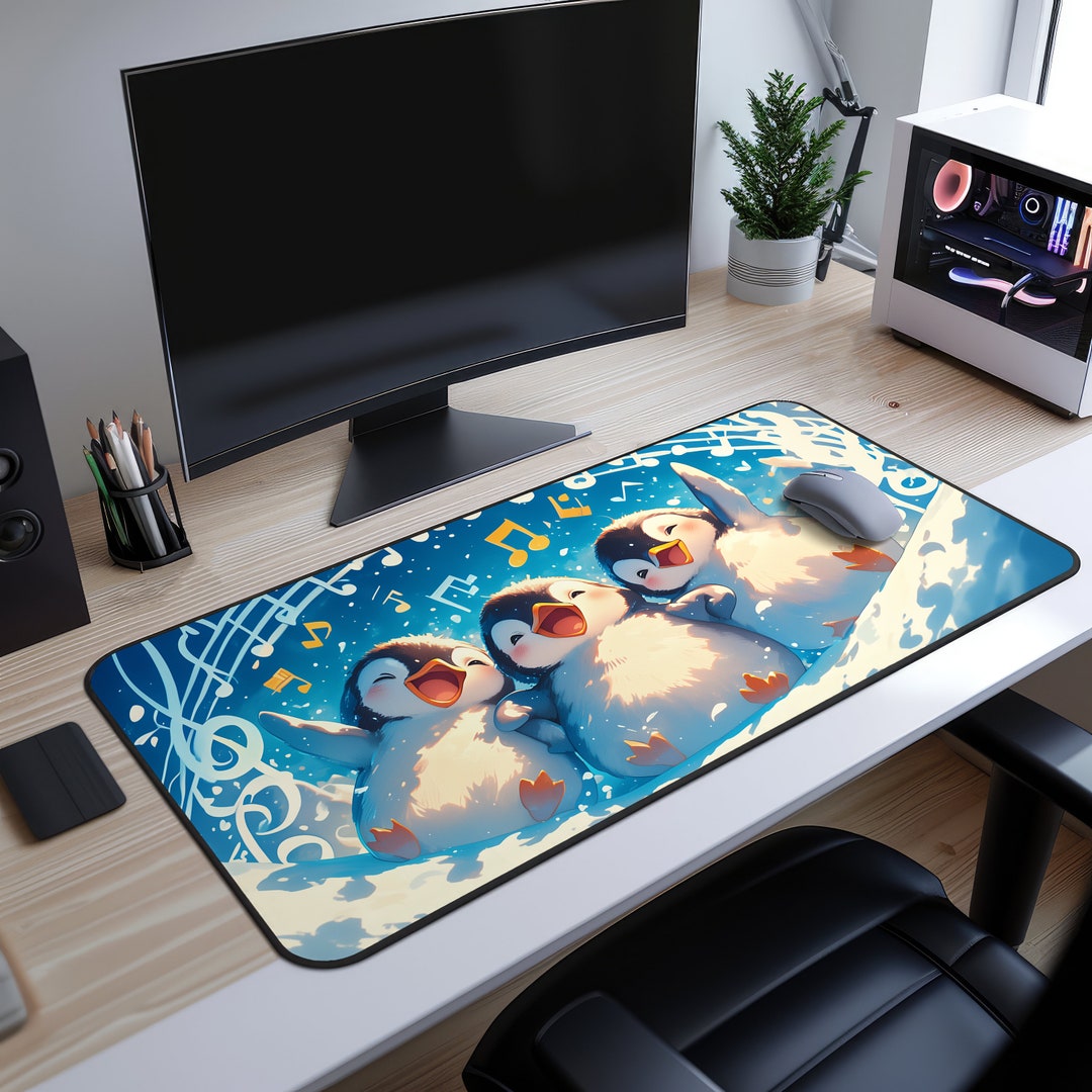 Cute Penguins Desk Mat, Singing Baby Penguins Mouse Pad, Cute Kawaii ...