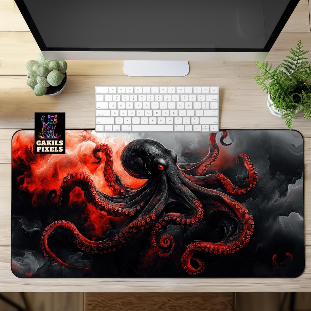 Dark Octopus Desk Mat, Octopus Mouse Pad, Deep Sea Kraken Desk Decor ...