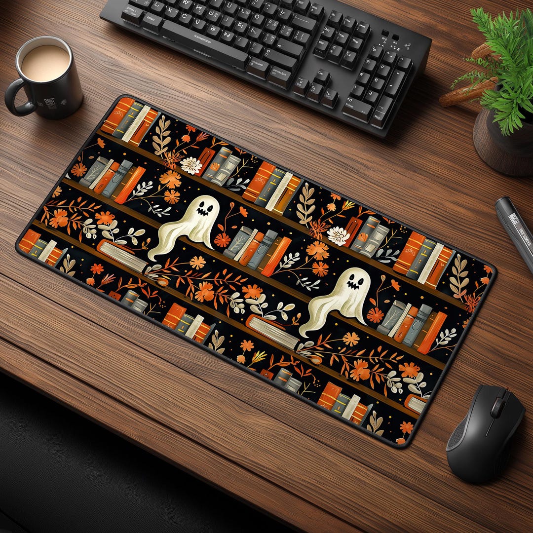 Bookish Ghosts Desk Mat - Spooky Fall Desk Decor - Etsy