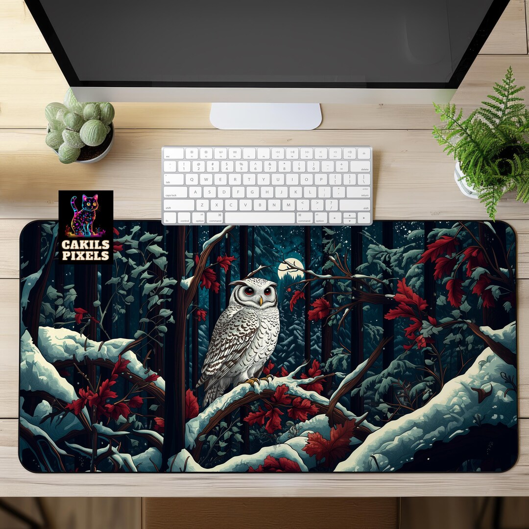 Snowy Owl Desk Mat, Woodland Owl Mouse Pad, Cute Desk Accessory, Desk ...