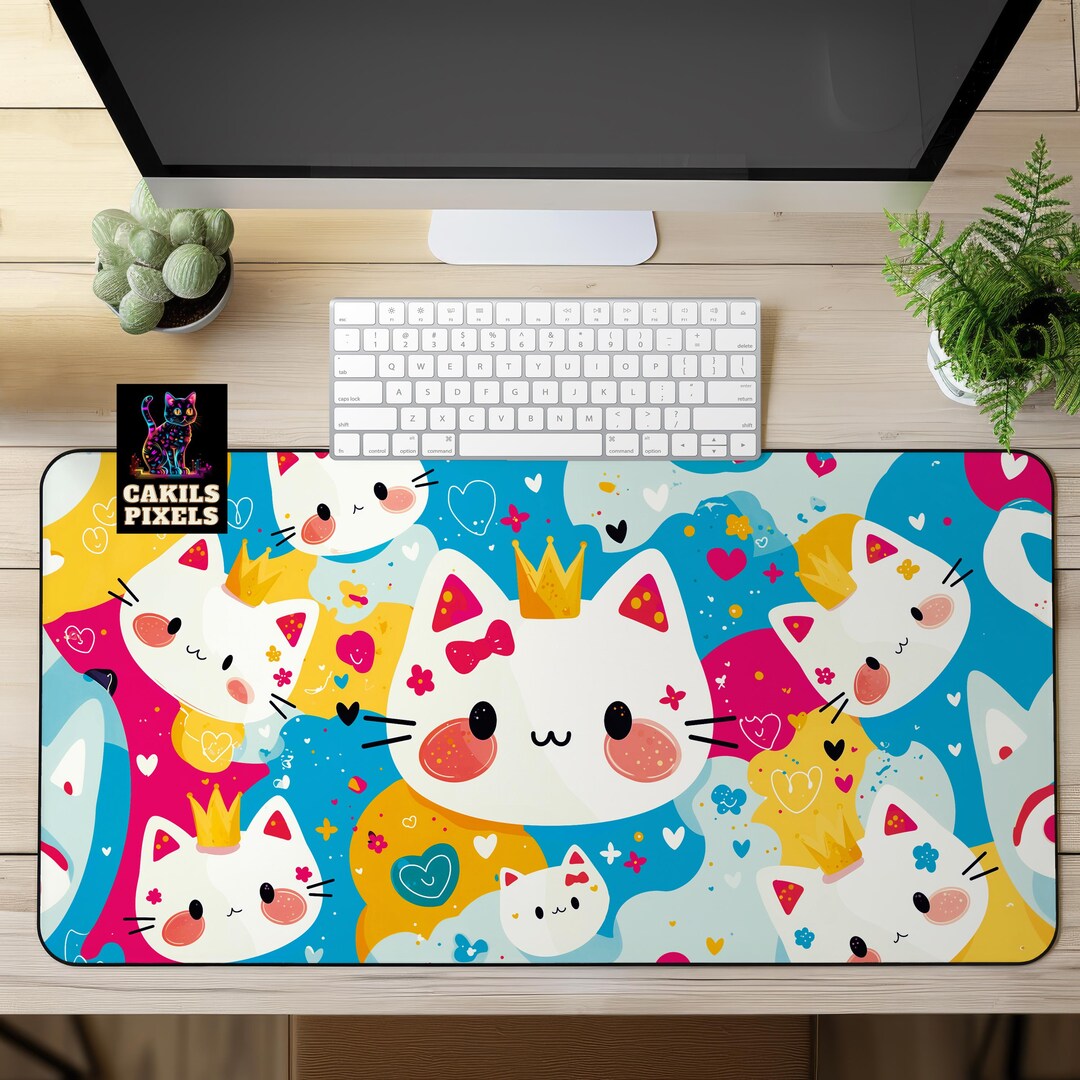 Crowned Cat Desk Mat, Cute Kawaii Cat Mouse Pad, Kawaii Desk Decor ...