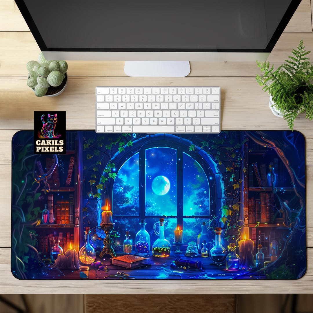 Witch's Table Desk Mat, Potions and Spellbooks Mouse Pad, Witchy Desk ...