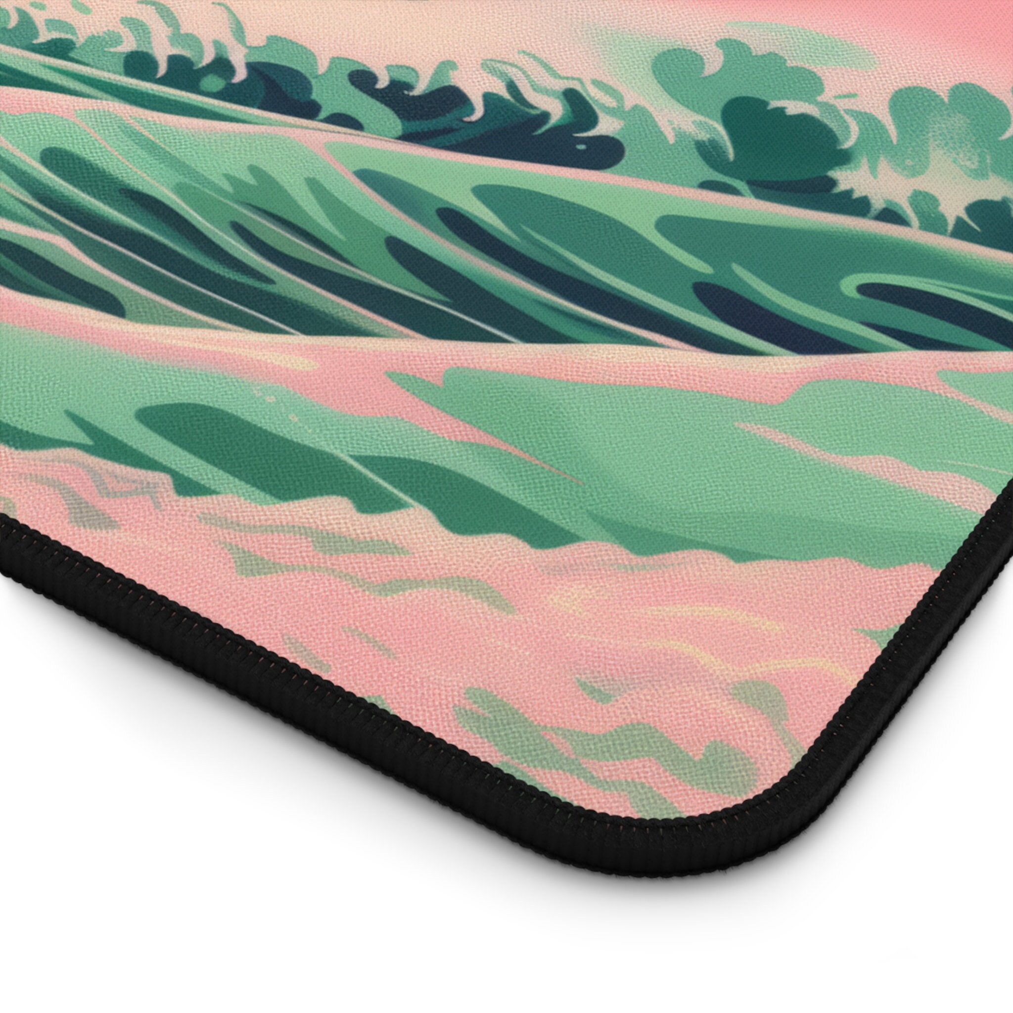 Green Wave Desk Mat, Japanese Great Wave Mouse Pad, Kawaii Wave ...