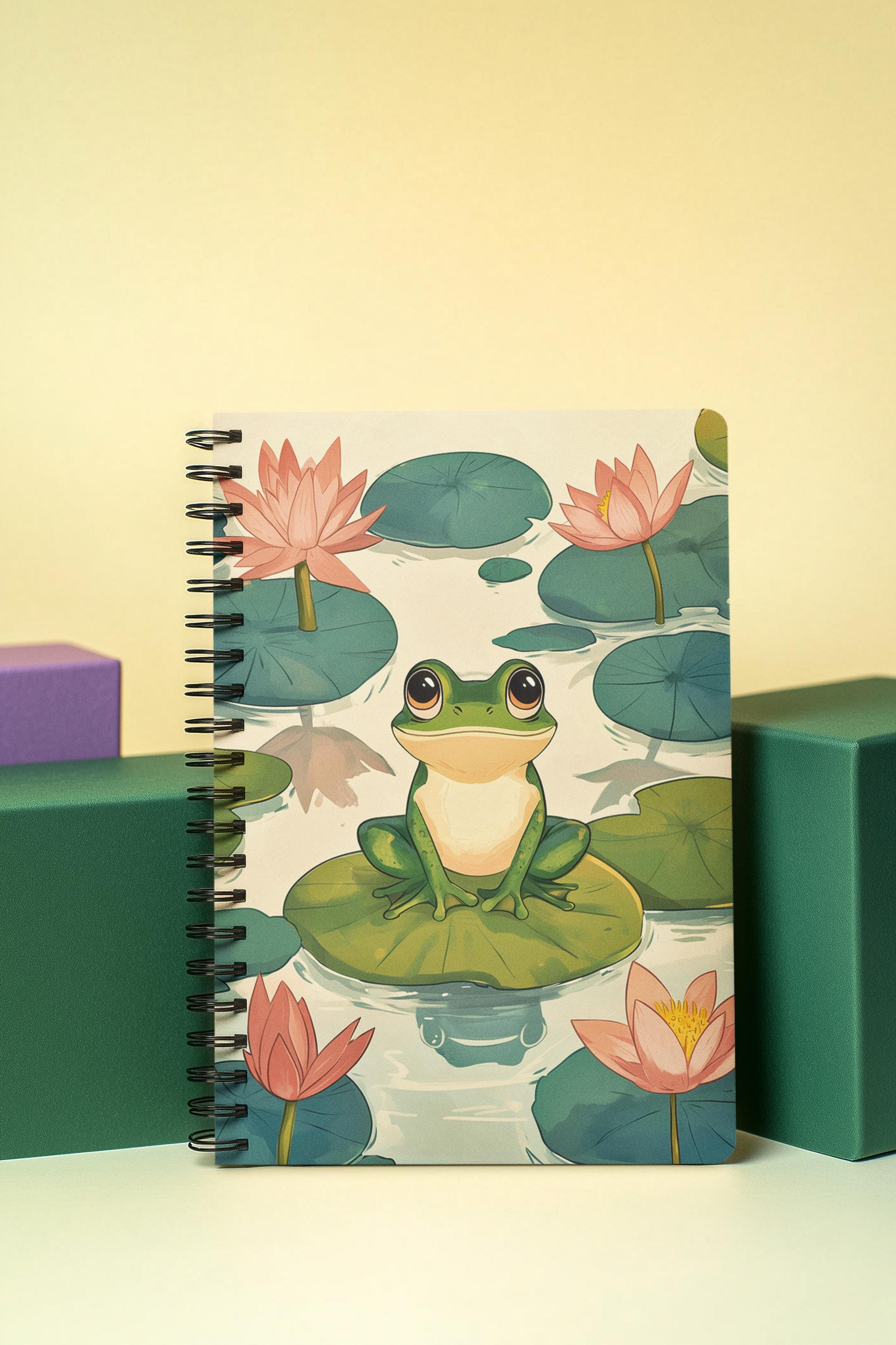 Lily Pond Frog Spiral Bound Notebook - Ruled Line - Cute Kawaii ...