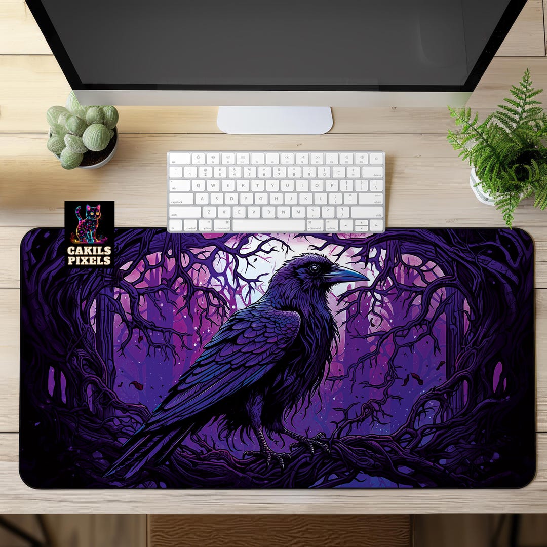 Gothic Raven Desk Mat, Majestic Crow Mouse Pad, Raven Desk Decor, Goth ...