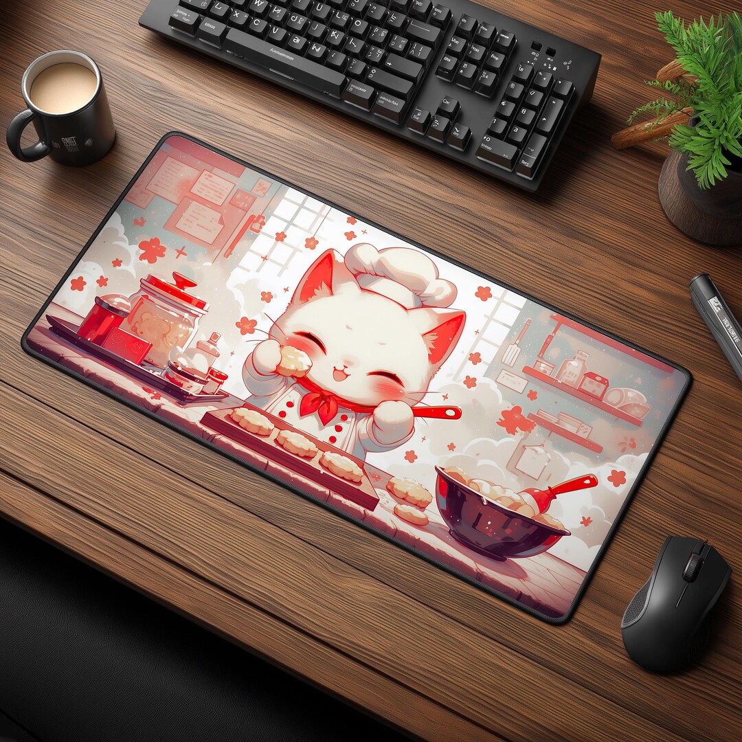 Chef Cat Desk Mat, Cute Kawaii Cat Non Slip Mouse Pad, Aesthetic Desk ...