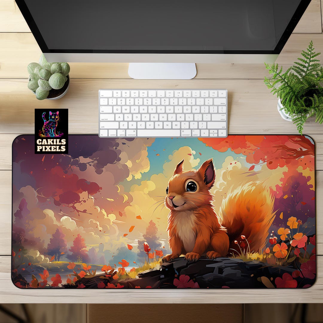 Cute Pastel Squirrel Desk Mat, Cartoon Pastel Non Slip Mouse Pad, Cute ...
