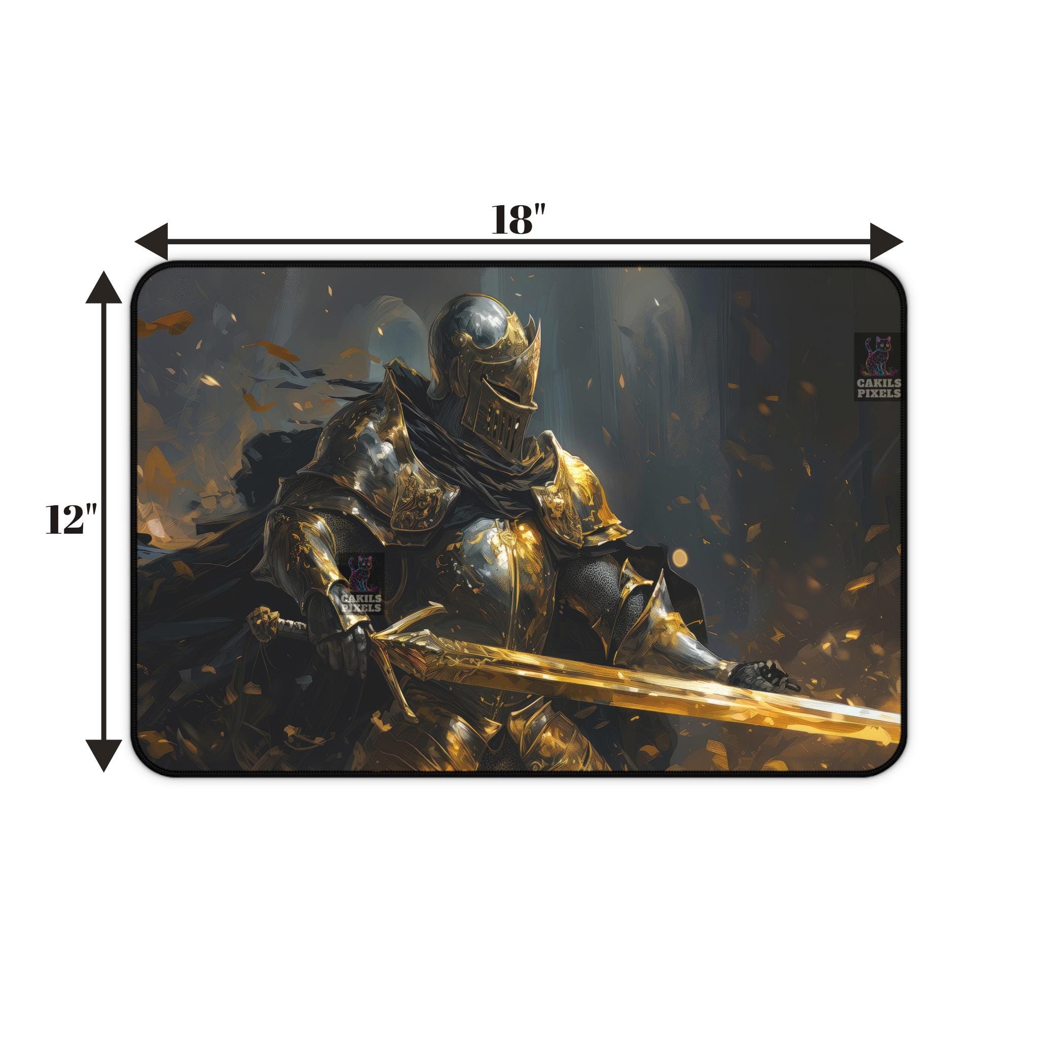 Paladin Knight Desk Mat: Golden Armored Warrior Gaming Decor - Etsy