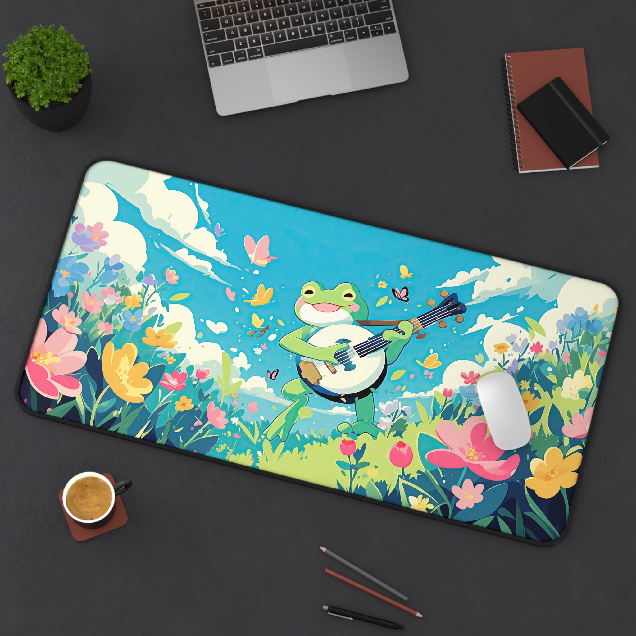 Frog the Bard Desk Mat, Kawaii Cute Frog Non Slip Mouse Pad, Aesthetic ...