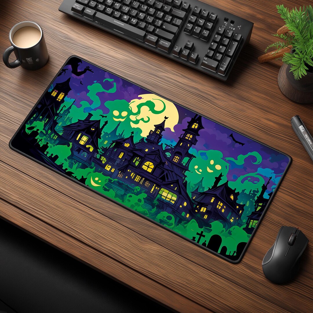 Haunted Village Desk Mat - Spooky Halloween Desk Decor - Etsy