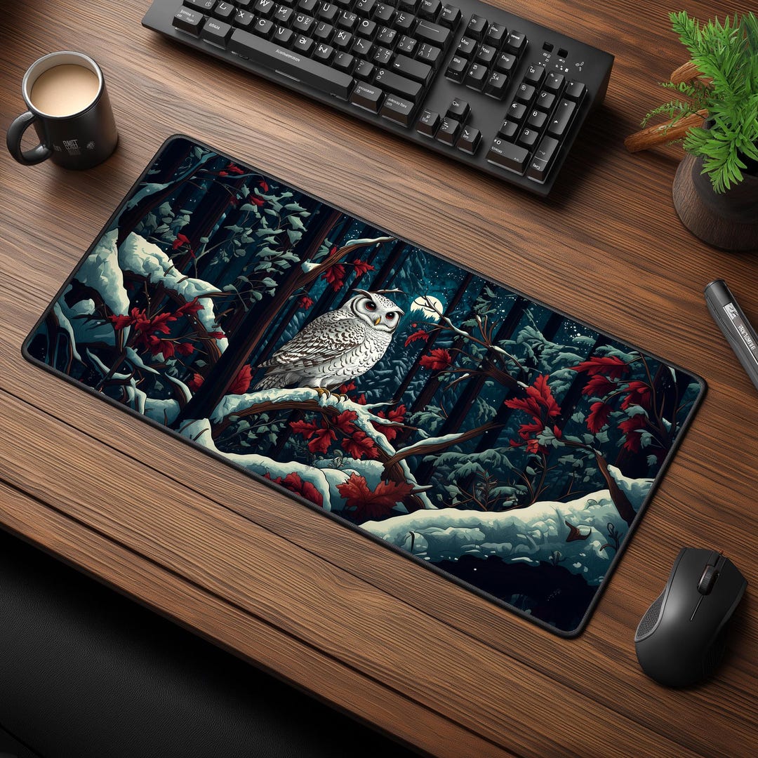 Snowy Owl Desk Mat, Woodland Owl Mouse Pad, Cute Desk Accessory, Desk ...