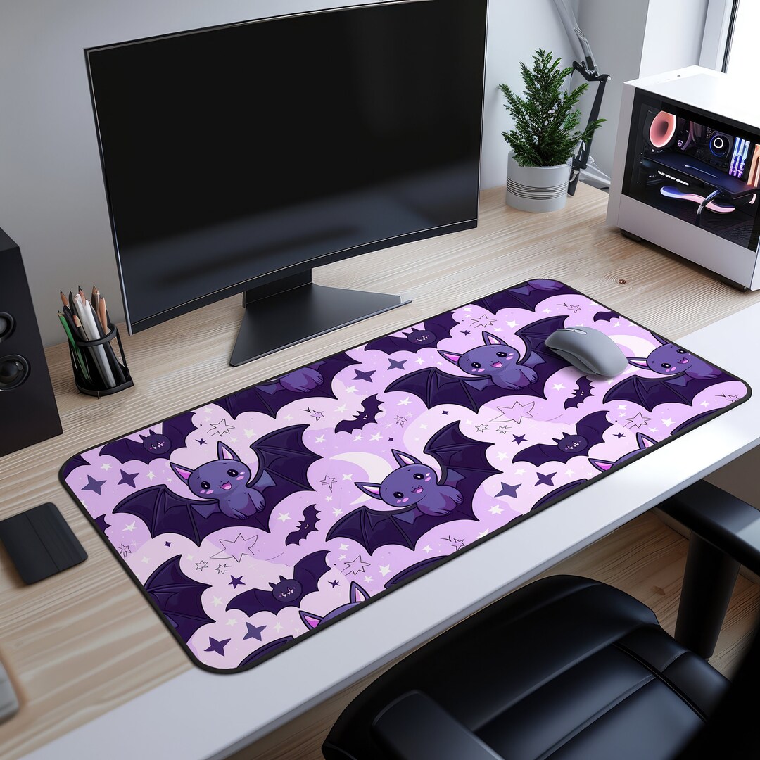 Pastel Goth Bats Desk Mat, Gothic Non Slip Mouse Pad, Aesthetic Desk ...