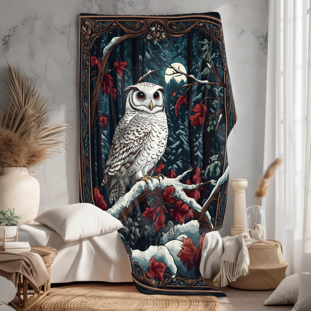 Snowy Owl Fleece Sherpa and Velveteen Plush Blanket, Warm Throw Blanket ...