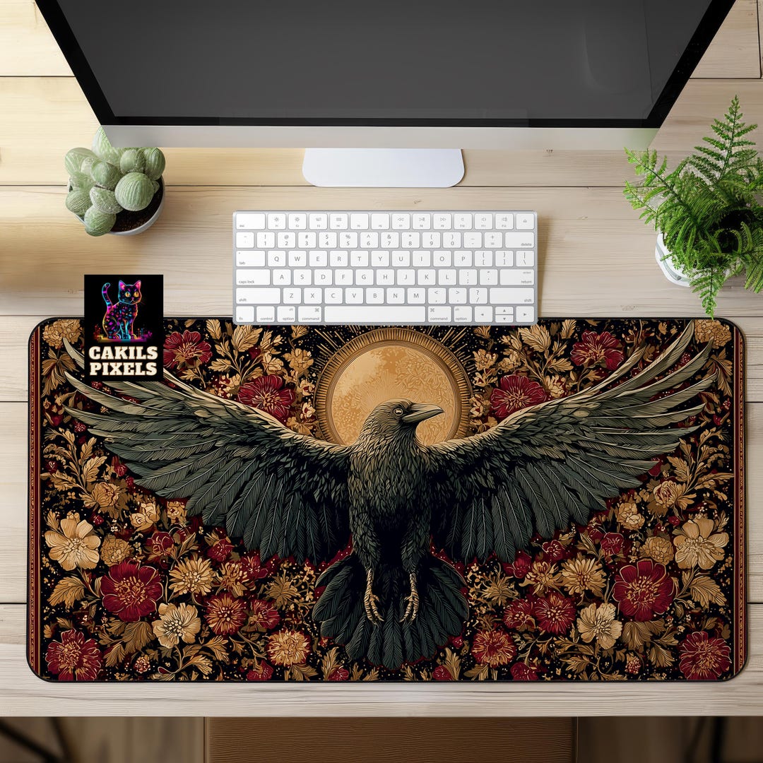 Raven Desk Mat, Tapestry Style Dark Raven Mouse Pad, Cottagecore ...