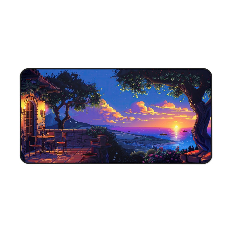 Terrace View Desk Mat, Pixel Art Non Slip Mouse Pad, Aesthetic Desk Mat ...