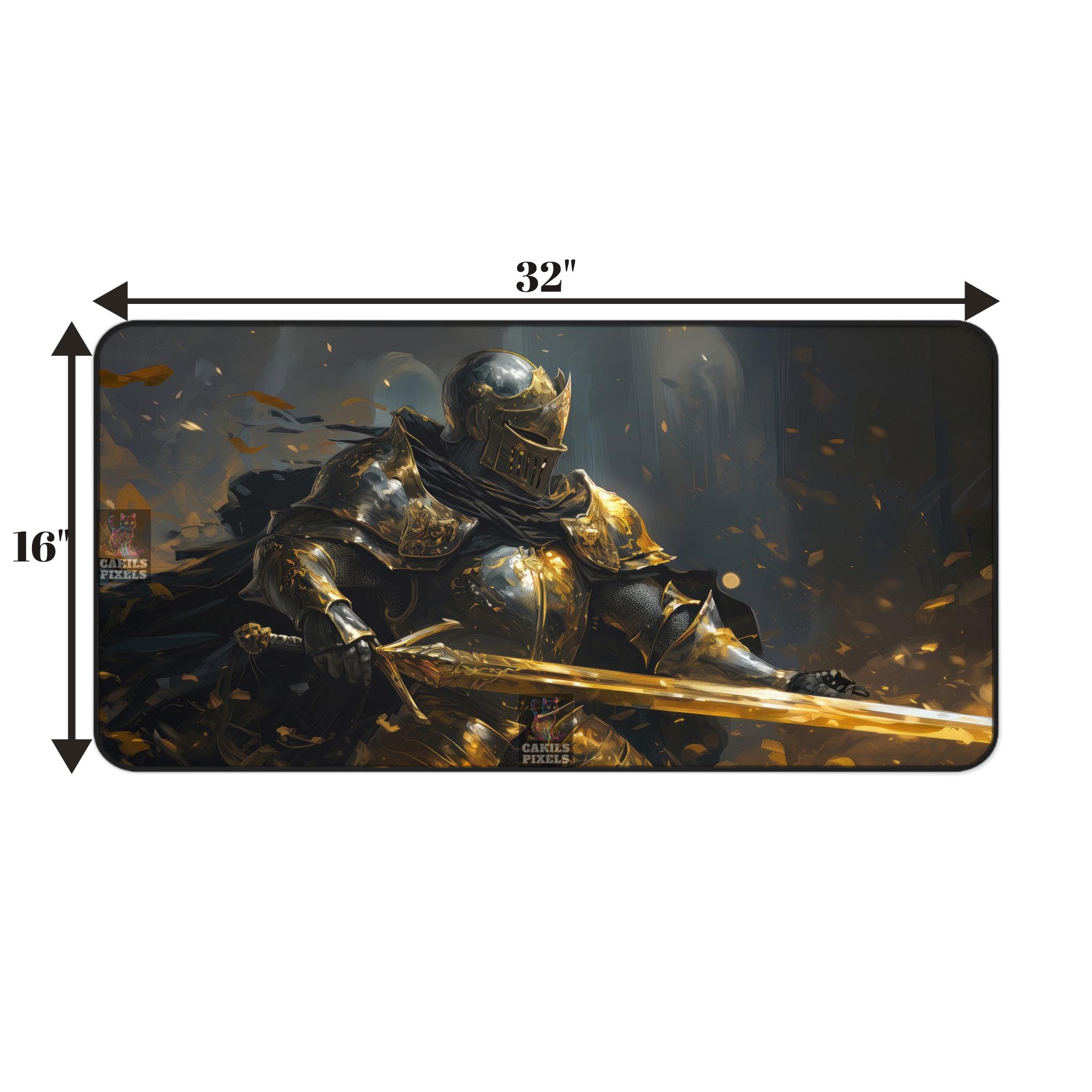Paladin Knight Desk Mat: Golden Armored Warrior Gaming Decor - Etsy