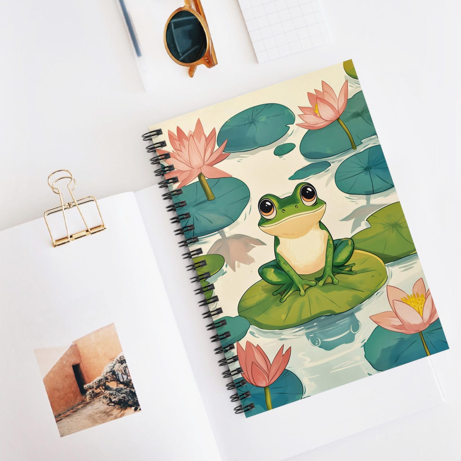 Lily Pond Frog Spiral Bound Notebook - Ruled Line - Cute Kawaii ...