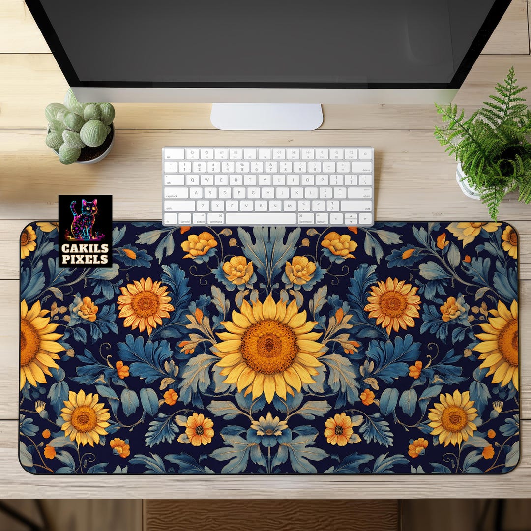Golden Sunflowers Desk Mat: Floral Office Decor - Etsy