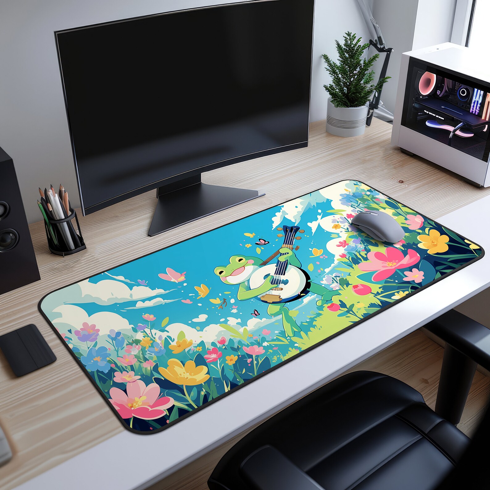 Frog the Bard Desk Mat, Kawaii Cute Frog Non Slip Mouse Pad, Aesthetic ...