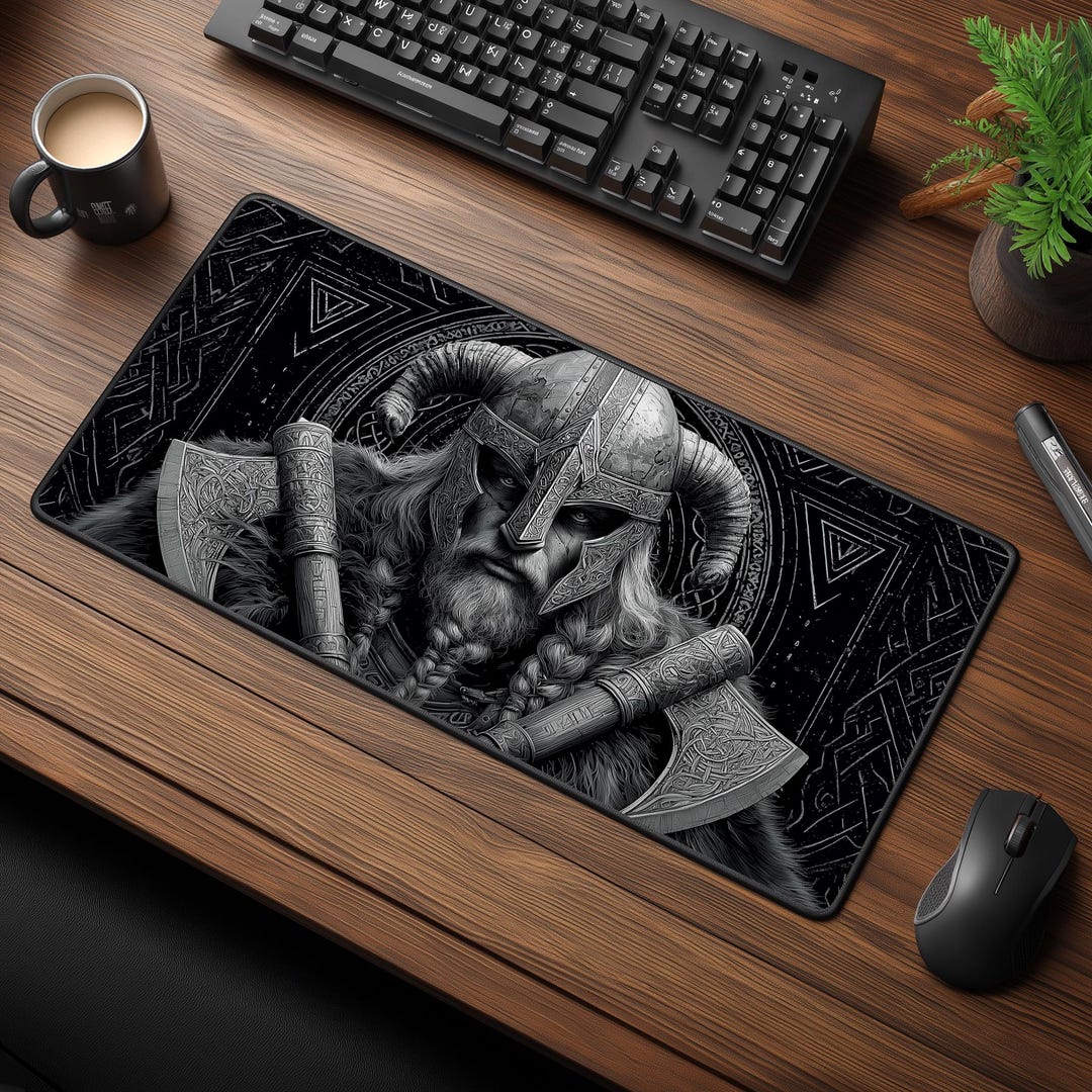 Viking Desk Mat - Nordic Warrior Mouse Pad - Norse Mythology Desk Decor ...