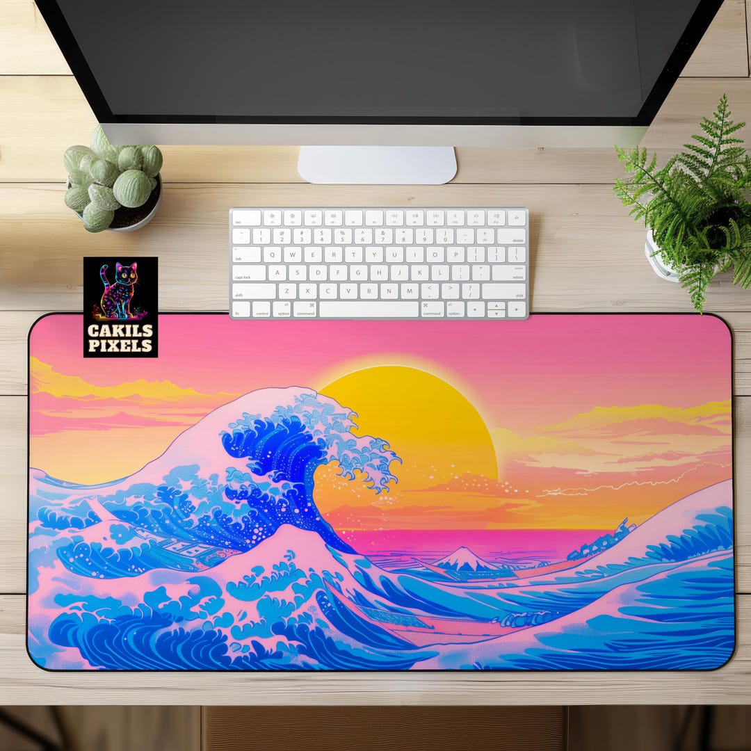 Sunset Wave Desk Mat, the Great Wave Mouse Pad, Japanese Great Wave ...