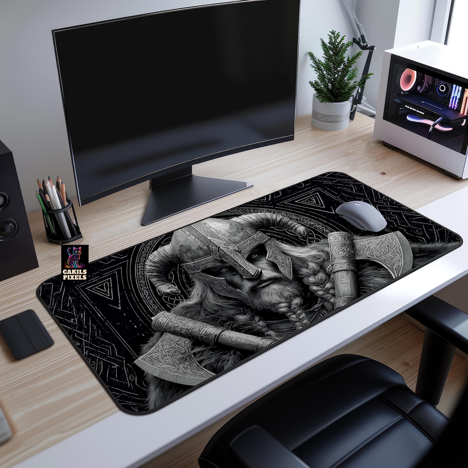 Viking Desk Mat - Nordic Warrior Mouse Pad - Norse Mythology Desk Decor ...