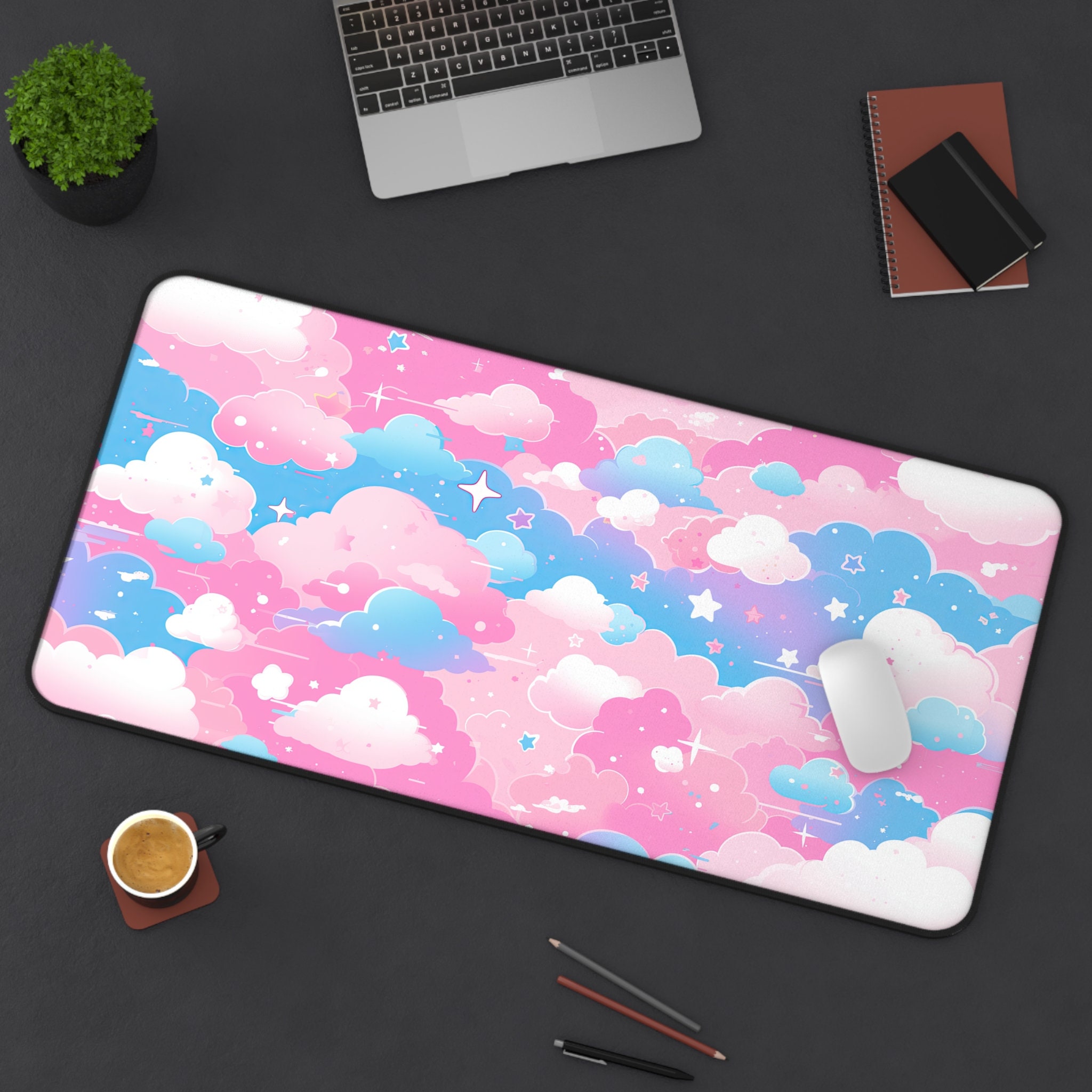 Pink Clouds Desk Mat, Cute Pastel Clouds Non Slip Mouse Pad, Aesthetic ...