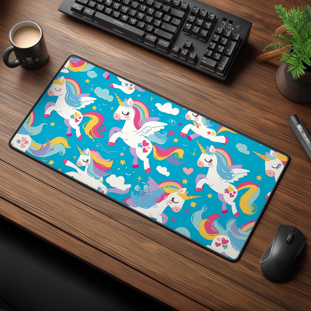 Unicorn Desk Mat - Kawaii Gaming Mousepad - Rainbow Unicorns Computer ...