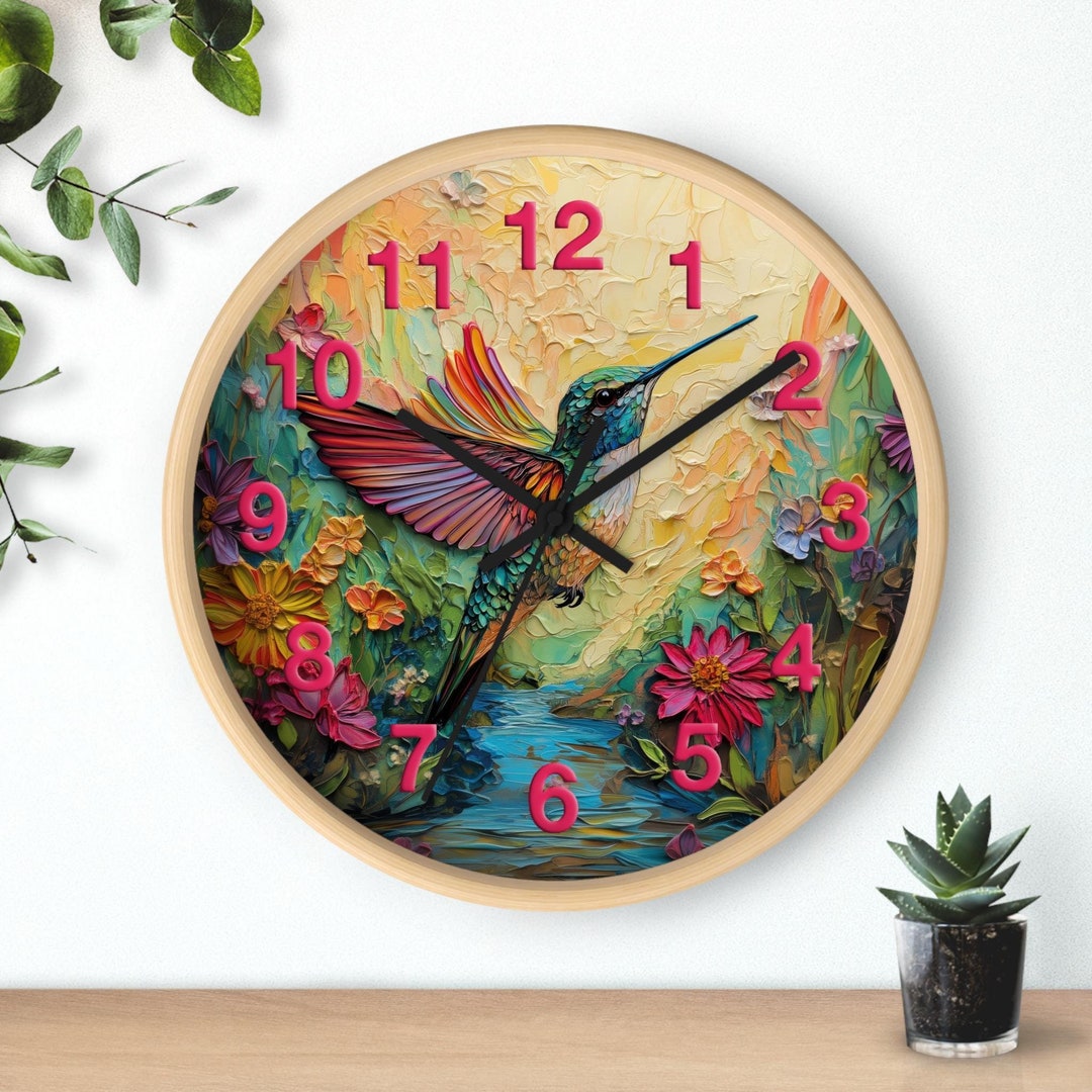 Cute Hummingbird Round Wall Clock, Colorful Bird Clock, Bird Wall Home ...