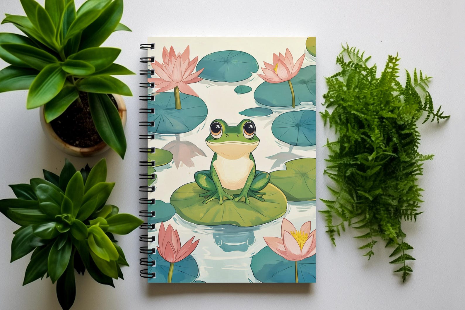 Lily Pond Frog Spiral Bound Notebook - Ruled Line - Cute Kawaii ...