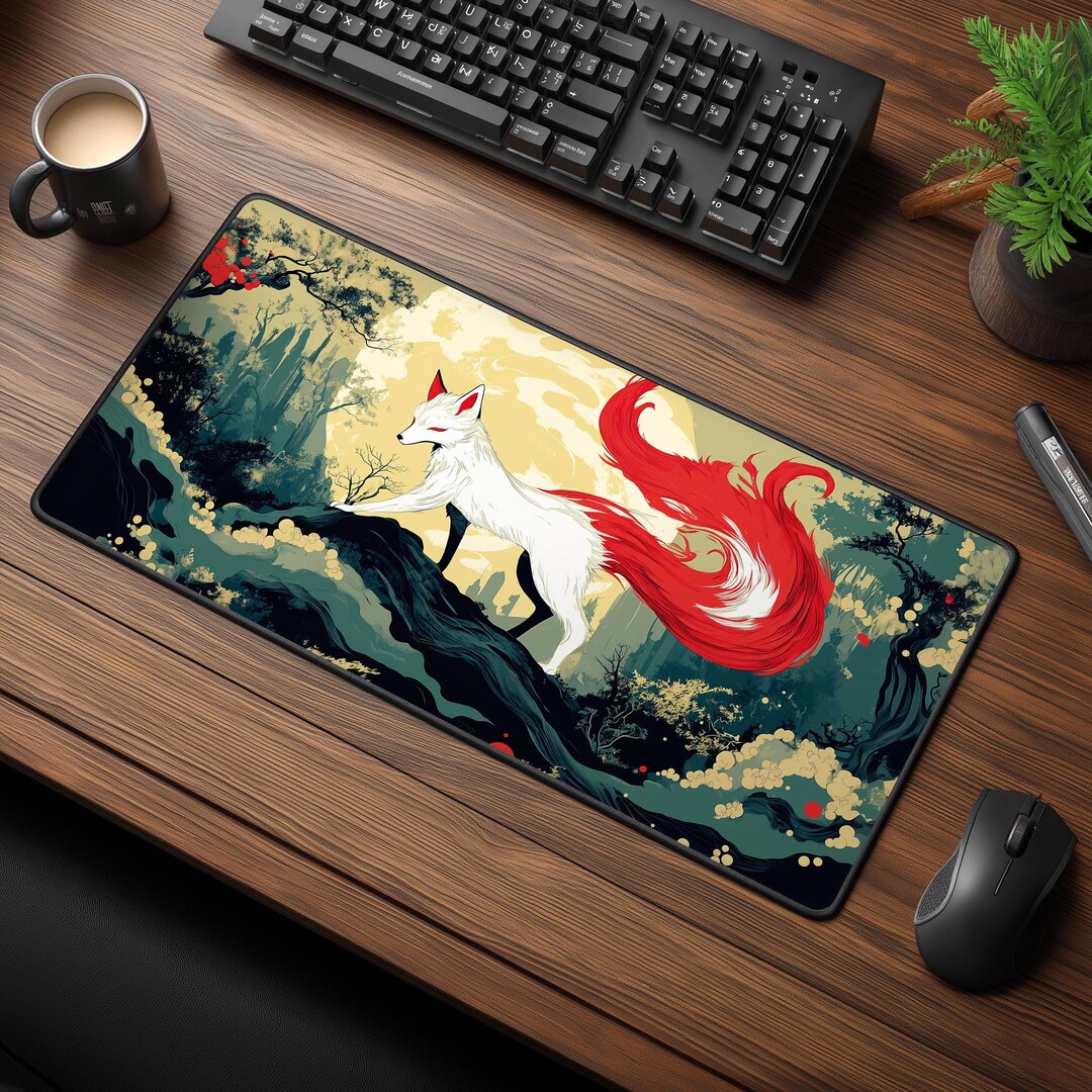 Mythical Kitsune Desk Mat - Japanese Folklore Gaming Mouse Pad - Etsy
