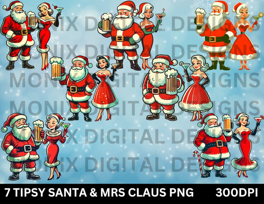 Tipsy Santa and Mrs Claus Png, Merry Christmas Png, Santa Drinking Png ...